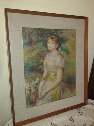 Quadro Giovane donna con cesto di fiori riproduzio