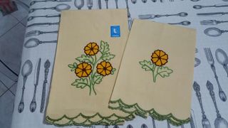 Set asciugamani 2 pezzi puro lino ricamato nuovo