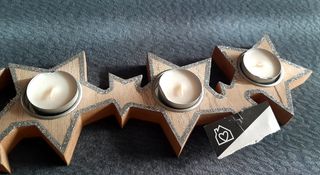 portacandele in legno e glitter
