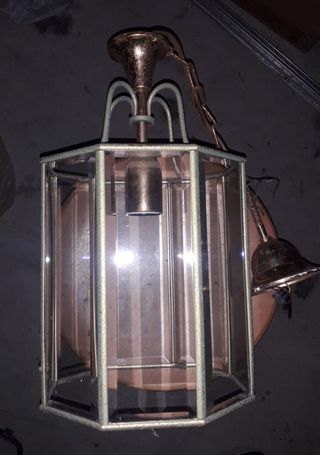 Lampadario vetro vintage ferro ottone bronzo