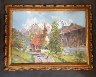 Dipinto firmato e datato '47 • Chiesetta alpina