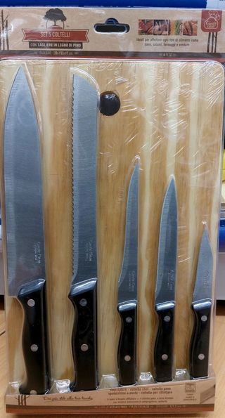 Set 5 Italian Coltelli Con Tagliere In Legno