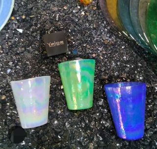 6 bicchieri bianco, verde e blu Yalos Murano 