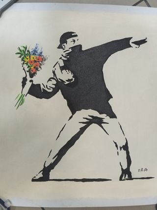 Tela Banksy pitturata a mano 60 cm x 60 cm