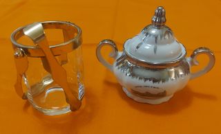 zuccheriera porcellana portaghiaccio ottone vintag