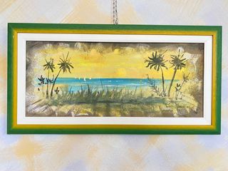 Quadro con cornice gialla e verde