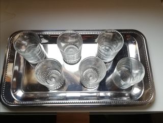 6 bicchierini da liquore con vassoio inox 