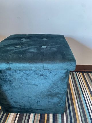 Pouf contenitore in velluto blu petrolio