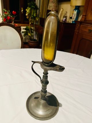Lampada ad olio in peltro vintagdei primi del '900