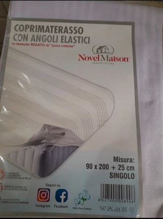 coprimaterasso singolo con angoli, 100% cotone 