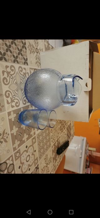 brocca blu con 6 bicchieri