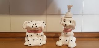 set 2 pz ceramica porta spazzolino e porta sapone 