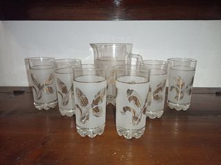 Set caraffa con 6 bicchieri decorativi spighe 