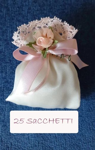  Set 25 Sacchetti panna  con merletto rosa