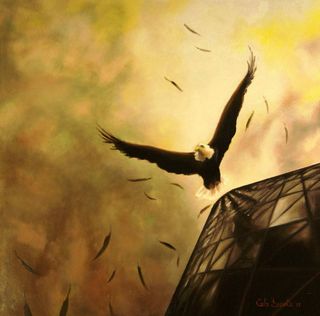  Dipinto Olio "Volo" - 60 x 60 cm 