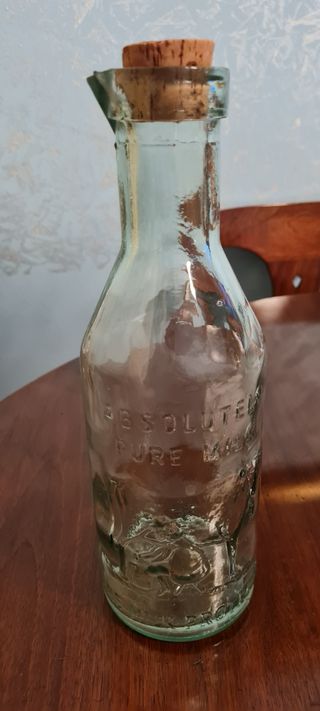 Bottiglia latte in vetro spesso decorato nuova