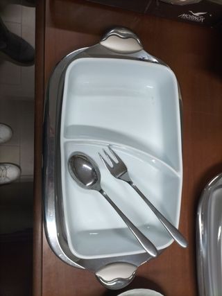 piatto portata con vassoio acciaio 