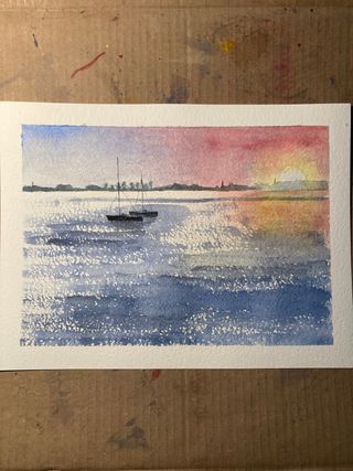 Acquerello mare al tramonto 