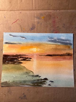 Acquerello tramonto sul mare