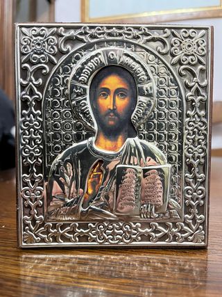 Icona Sacra in Legno e Argento 925