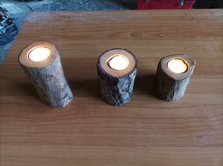 set 3 porta candele fatti con tronchetti di legno