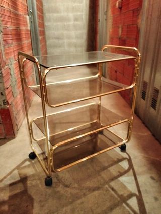 Carrello in Ottone con 4 piani in Cristallo