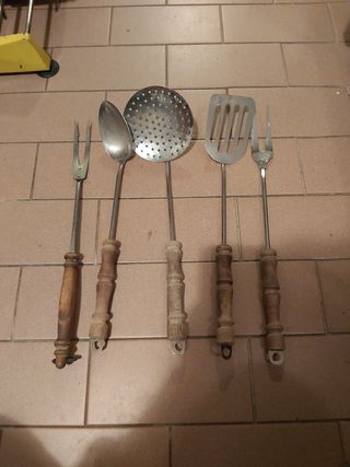 set 5 mestoli inox e legno vintage 