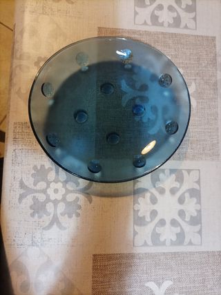 piatto in vetro blu portata o centro tavola 