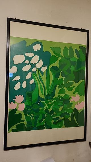 Grande quadro stampa astratta con fiori ed erba