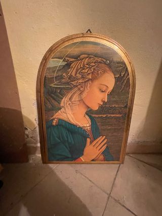 Pannello antico in legno dipinto Madonna del Lippi