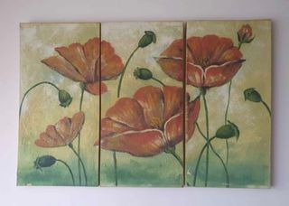 Quadro trittico su tela "papaveri" 90x60