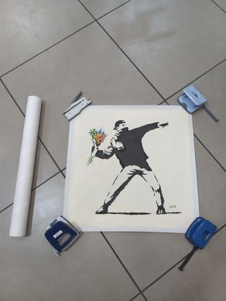 Tela Banksy pitturata a mano - con custodia 