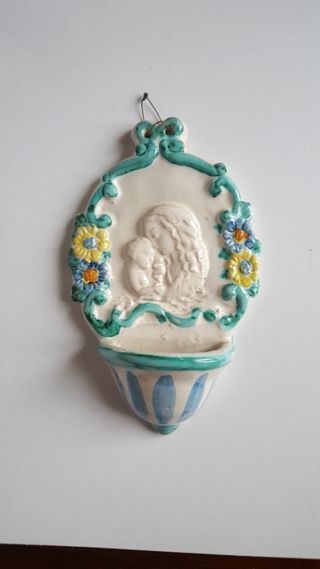 Acquasantiera in ceramica decorata a mano cm.12x8