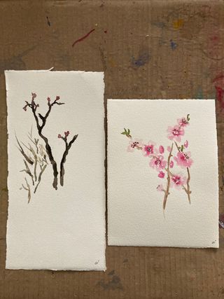 Set 2 acquerelli originali fiori di ciliegio 
