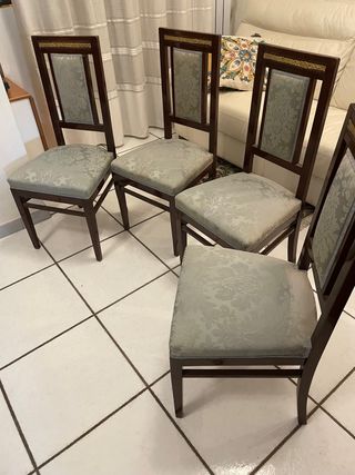 4 sedie d'epoca in legno e tessuto