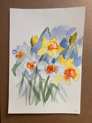 Acquerello originale dipinto a mano narcisi 