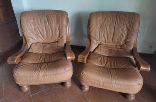2 Poltrone legno pelle