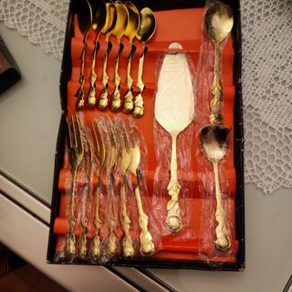 Set 15 posate metallo dorato, vintage Tedesche