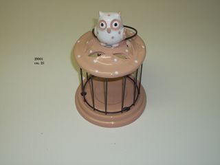 Gabbietta con gufo portafortuna rotonda o quadrata