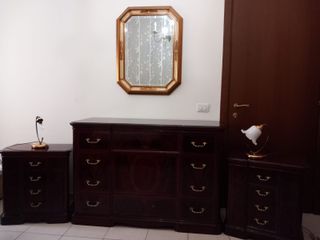 Comò, 2 Comodini legno pregiato,Specchio, 2 Abat J