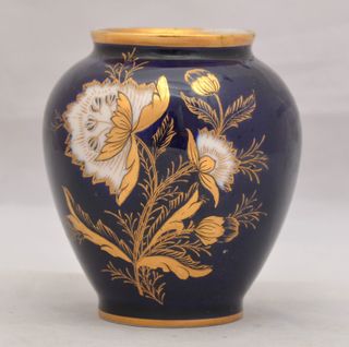 Vasetto in porcellana Bavaria cobalto e oro 