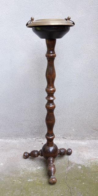 posacenere in rame con struttura in legno,anni 60