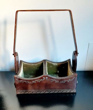 Matera a cesta vintage in cuoio marrone + maniglia