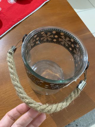 Vaso porta candele nuovo con manico in corda