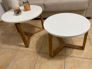 Tavolini da soggiorno set bianco e legno nuovi