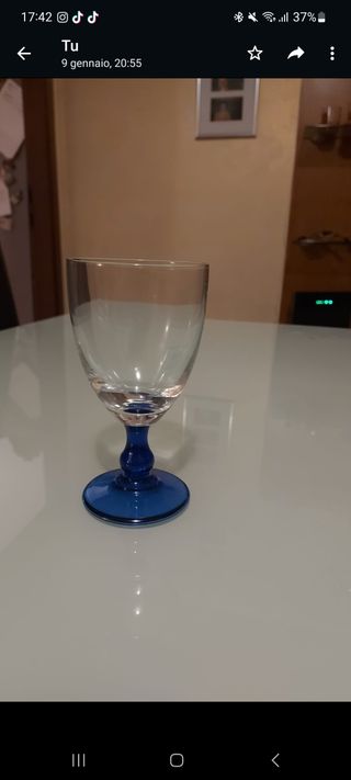Calice vino,con base in blu, 6 pezzi