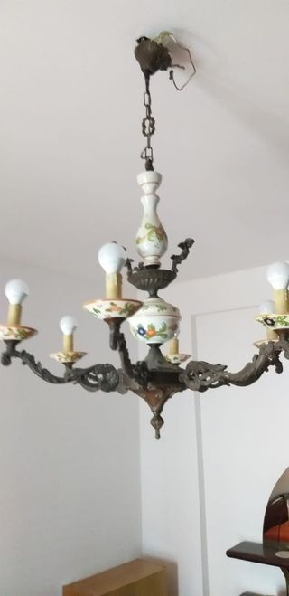 lampadario in ceramica e bronzo 