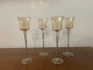 Set portacandele in vetro colore oro vintage 