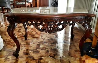 TAVOLINO IN LEGNO INTARSIATO E MARMO