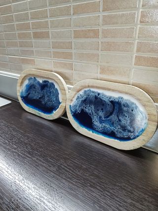 Coppia di mini vassoi in resina effetto oceano
